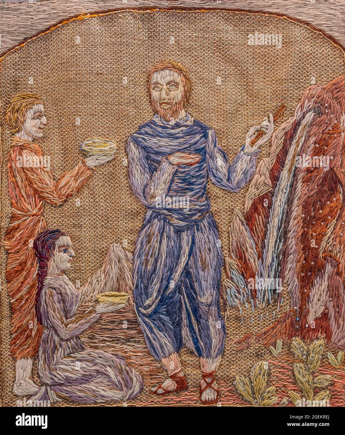 Embroidery of Moses produces water from the rock, Stora Köpinge, Sweden ...