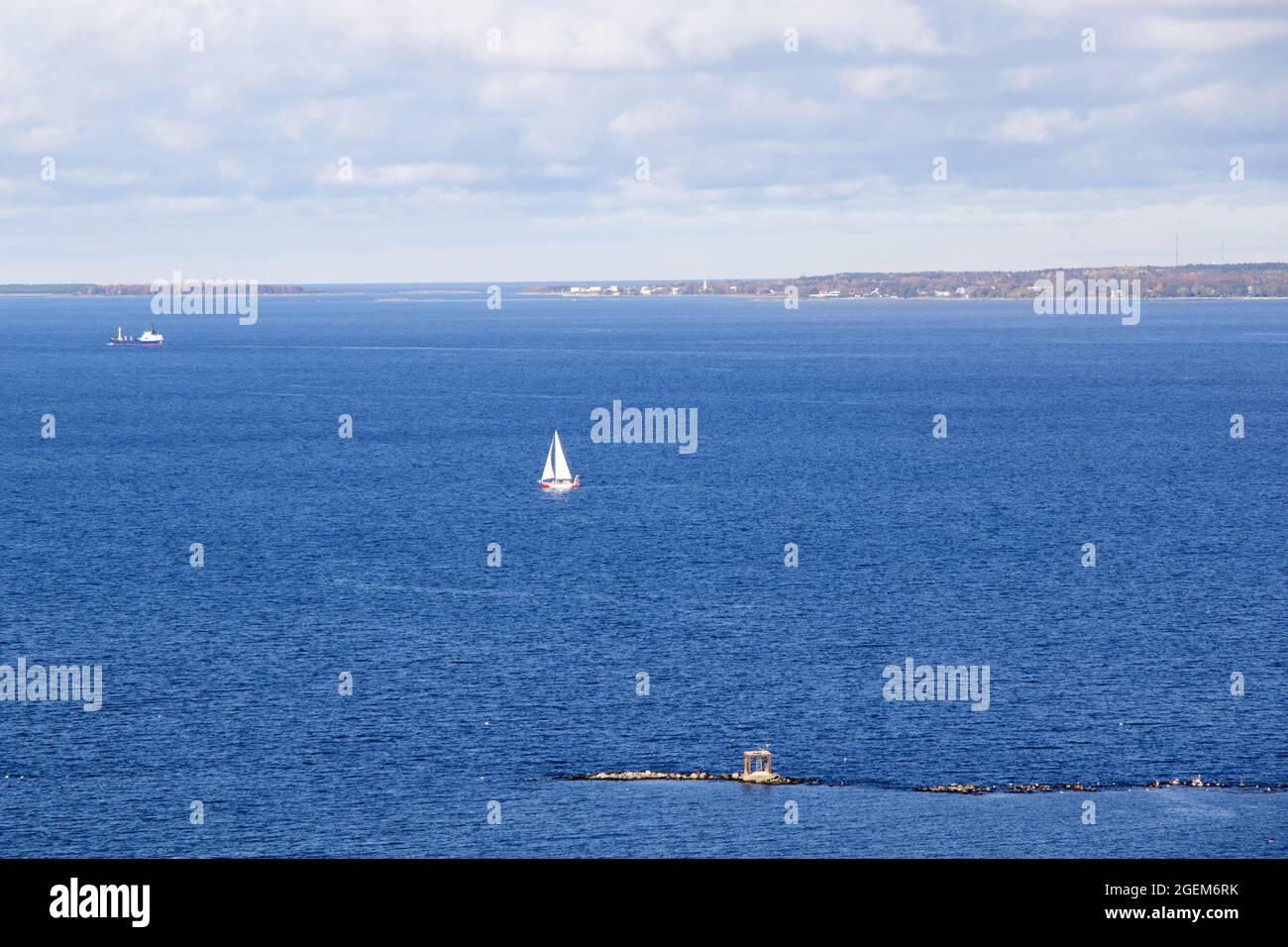 Aerial shot of the Baltic sea seascape under cloudy skies in Tallinn ...