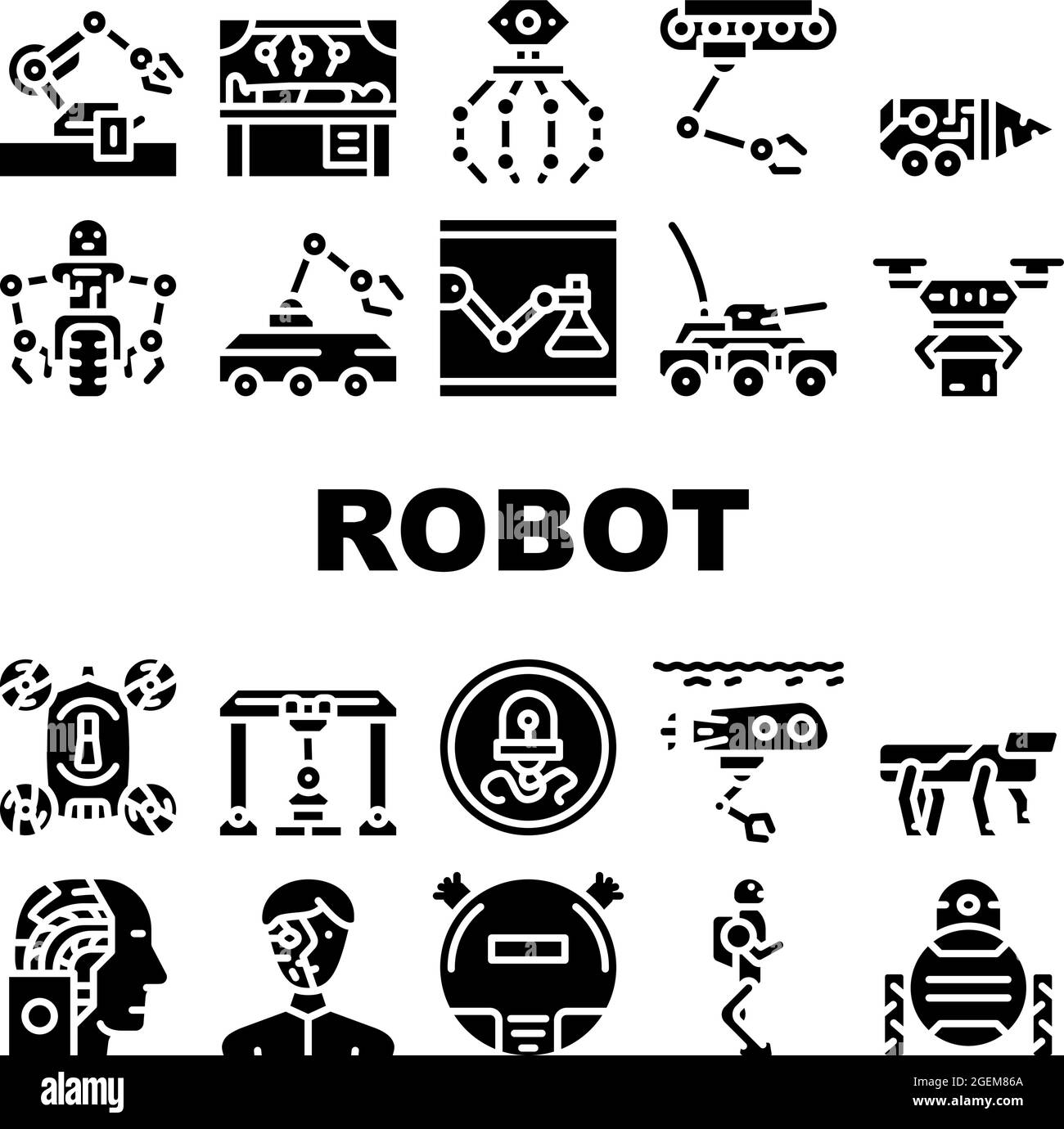 Robot Future Electronic Equipment Icons Set Vector Stock Vector Image ...