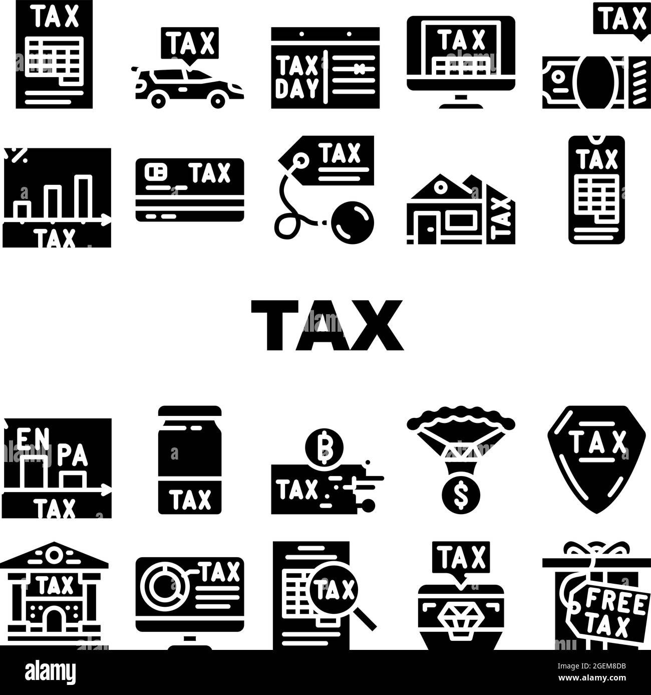 Tax Financial Payment For Income Icons Set Vector Stock Vector Image ...