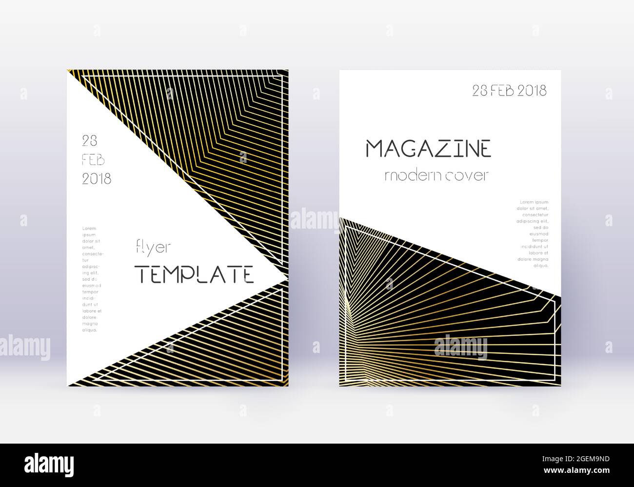 Triangle cover design template set. Gold abstract lines on black ...
