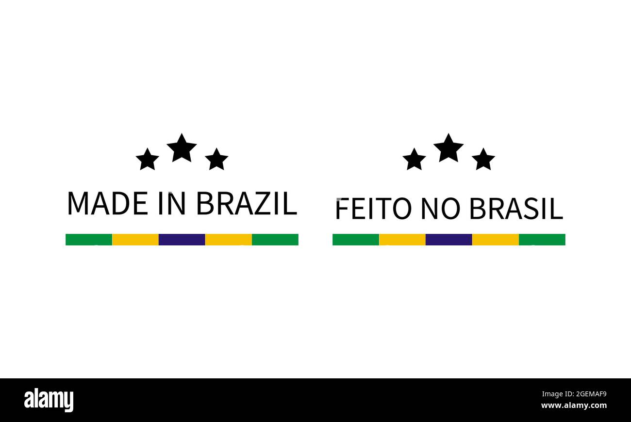 Made in Brazil labels in English and in Portuguese languages. Quality ...