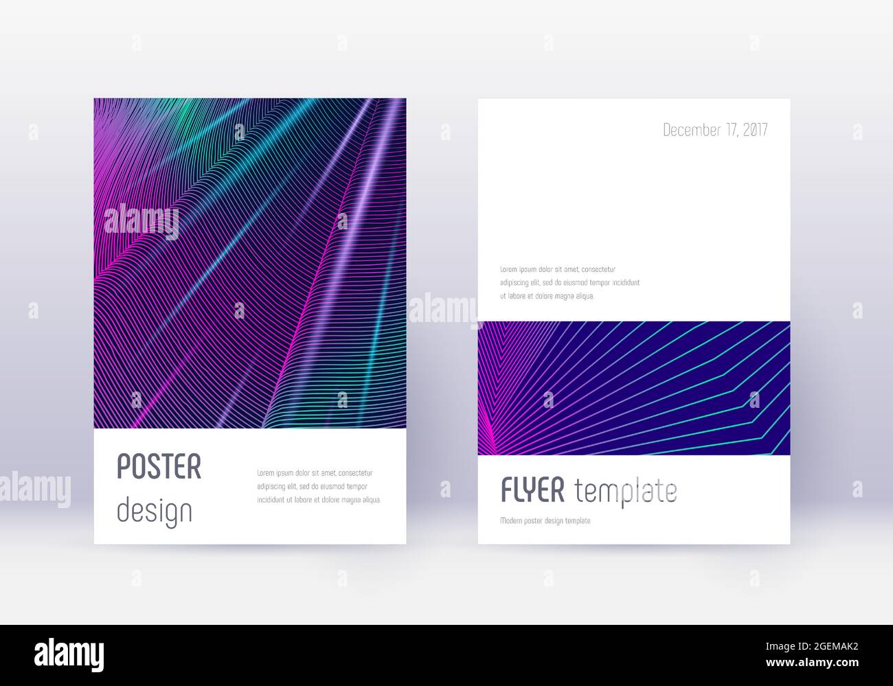 Minimalistic cover design template set. Neon abstract lines on dark ...
