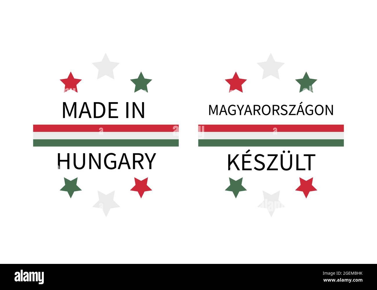 Made in Hungary labels in English and in Hungarian languages. Quality ...