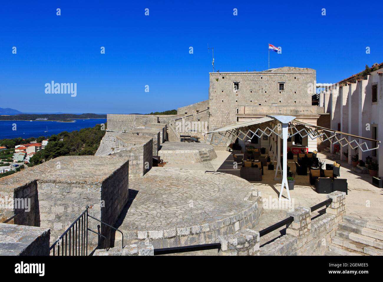 Cannons at the medieval hillside Spanish Fortress in Hvar (Split ...