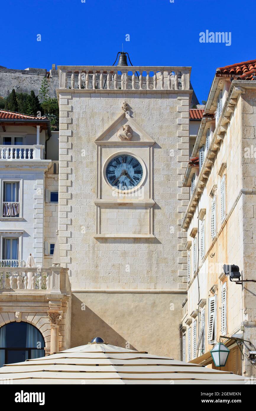 The 15th-century Venetian Clock Tower (Leroj) in Hvar, Croatia Stock ...