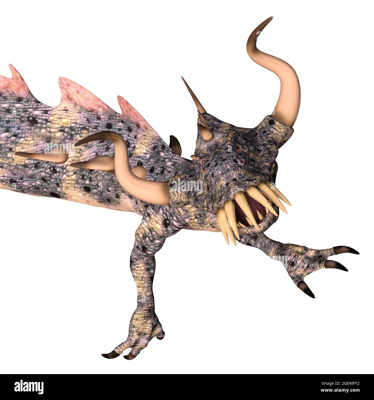 3d-illustration of an isolated giant fantasy creature dragon with horns ...