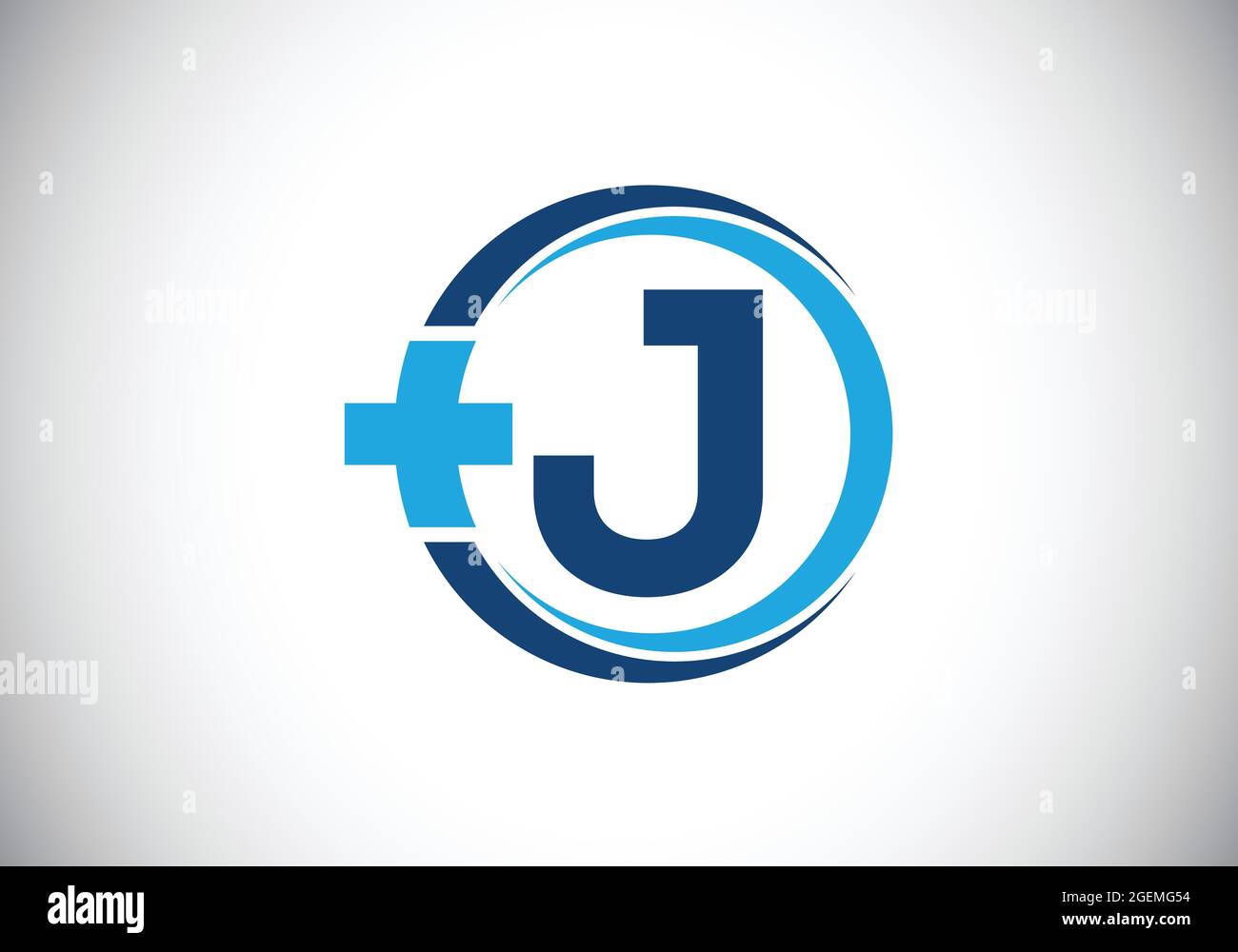 Initial J monogram alphabet in a circle with cross plus. Medical logo ...