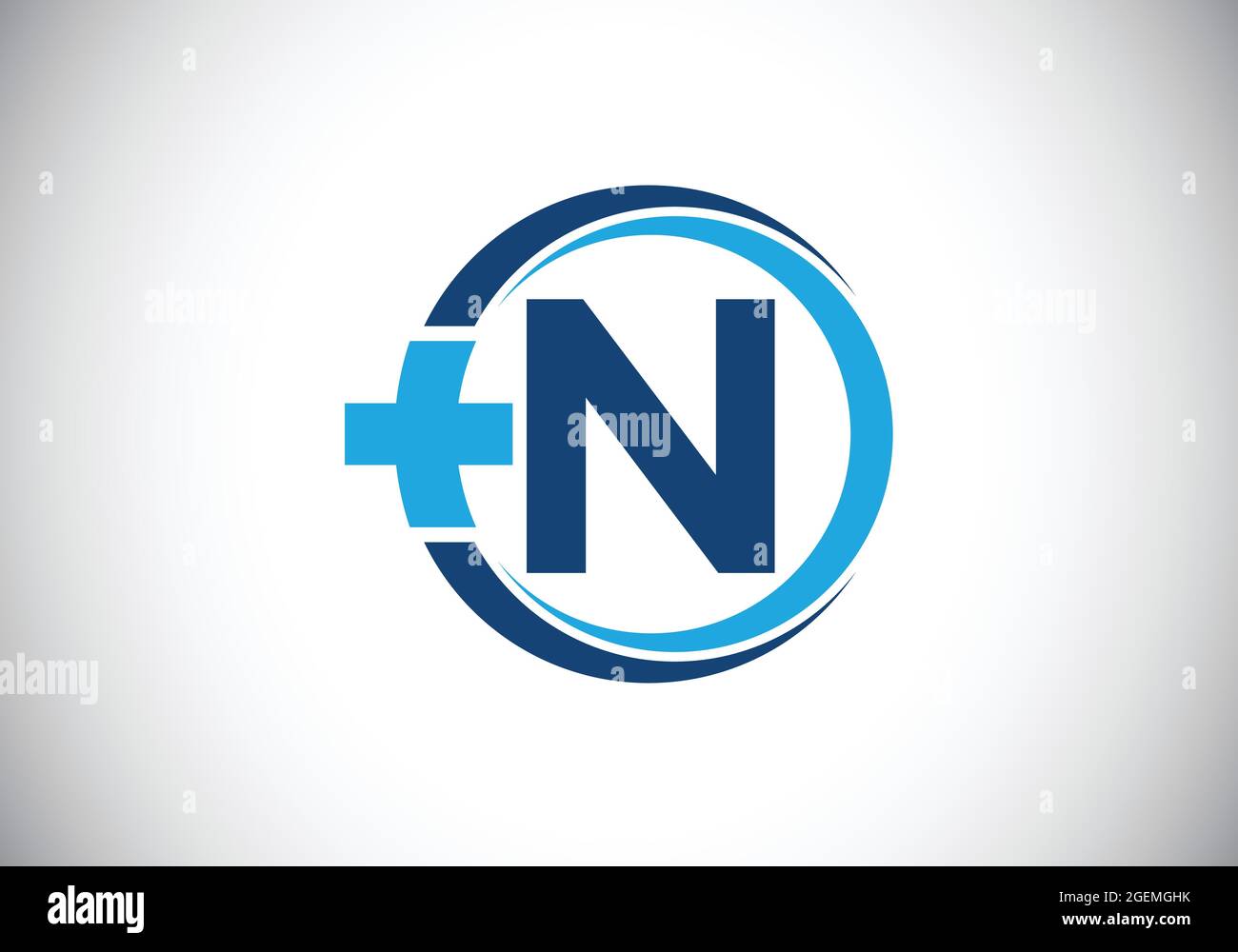 Initial N monogram alphabet in a circle with cross plus. Medical logo ...