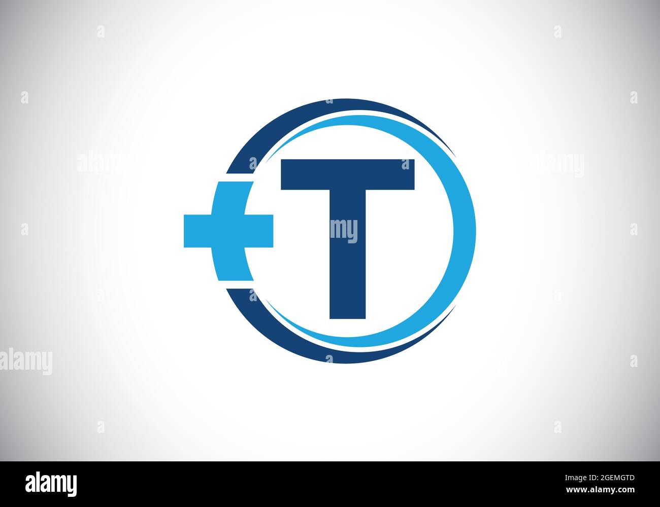 Initial T monogram alphabet in a circle with cross plus. Medical logo ...