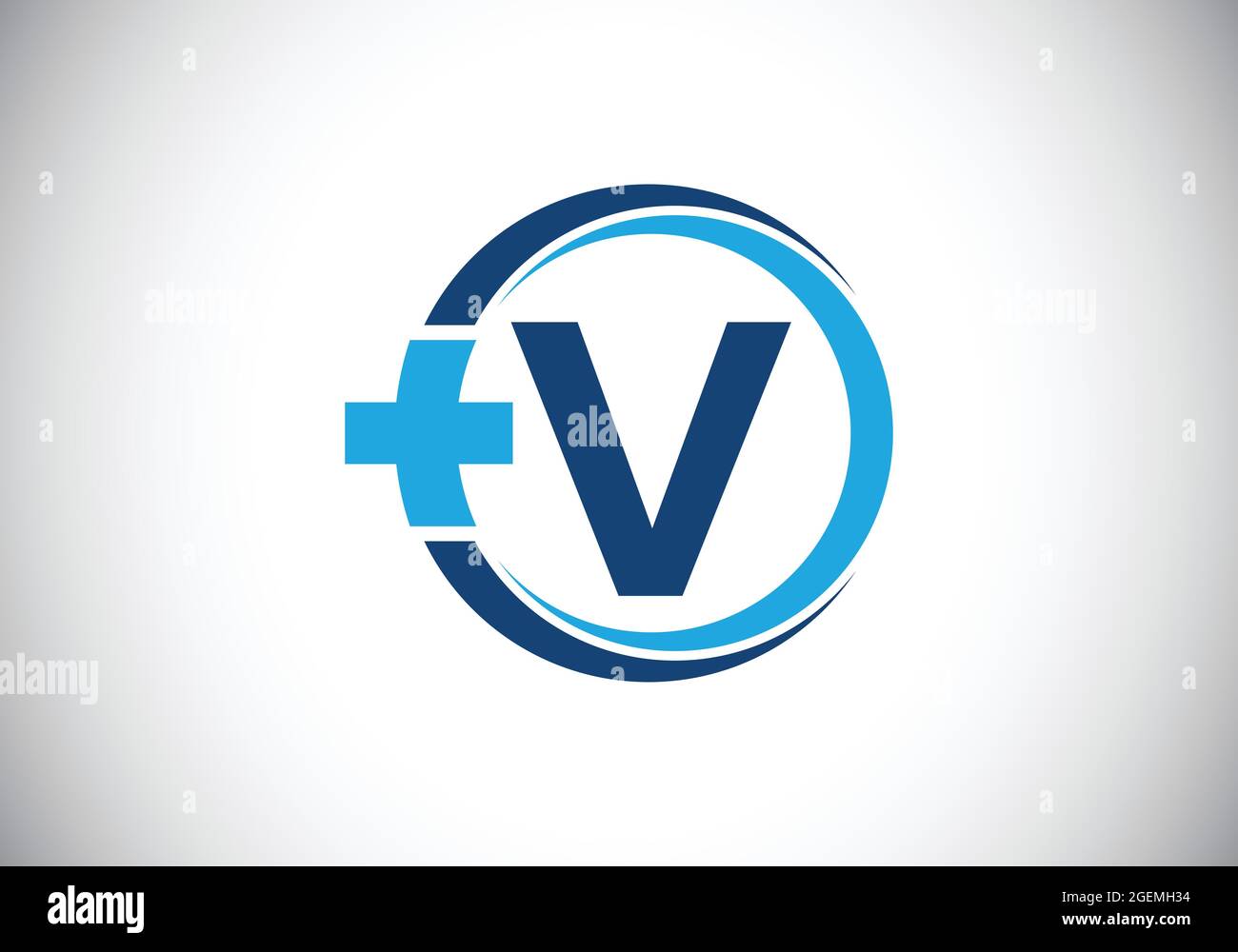 Initial V monogram alphabet in a circle with cross plus. Medical logo ...