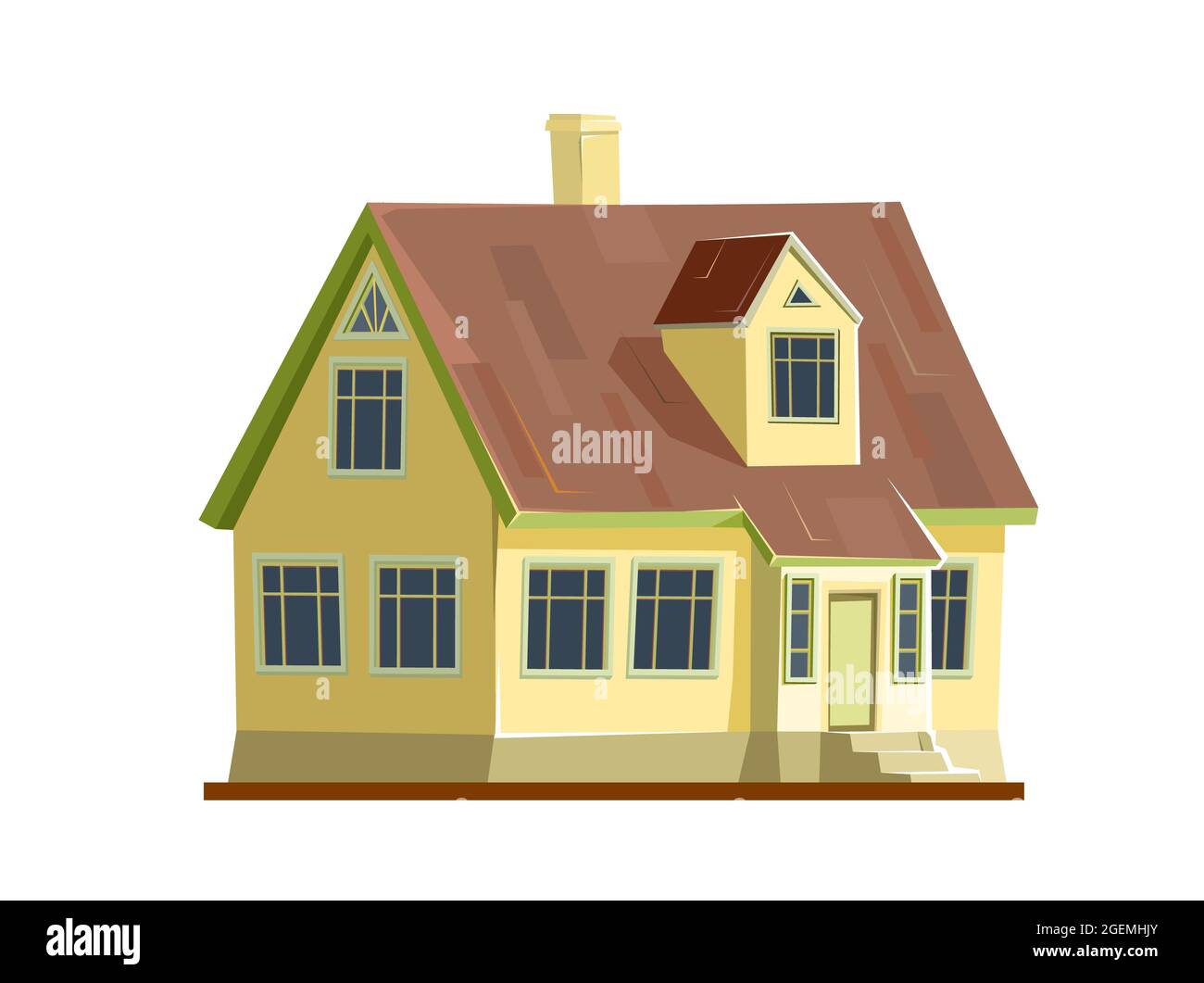 Rural house in a cheerful cartoon flat style. Isolated on white ...