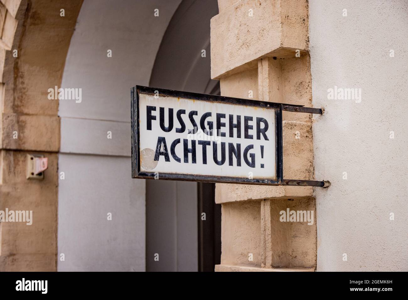 Street sign Yield pedestrians in the city of Vienna - VIENNA, AUSTRIA ...