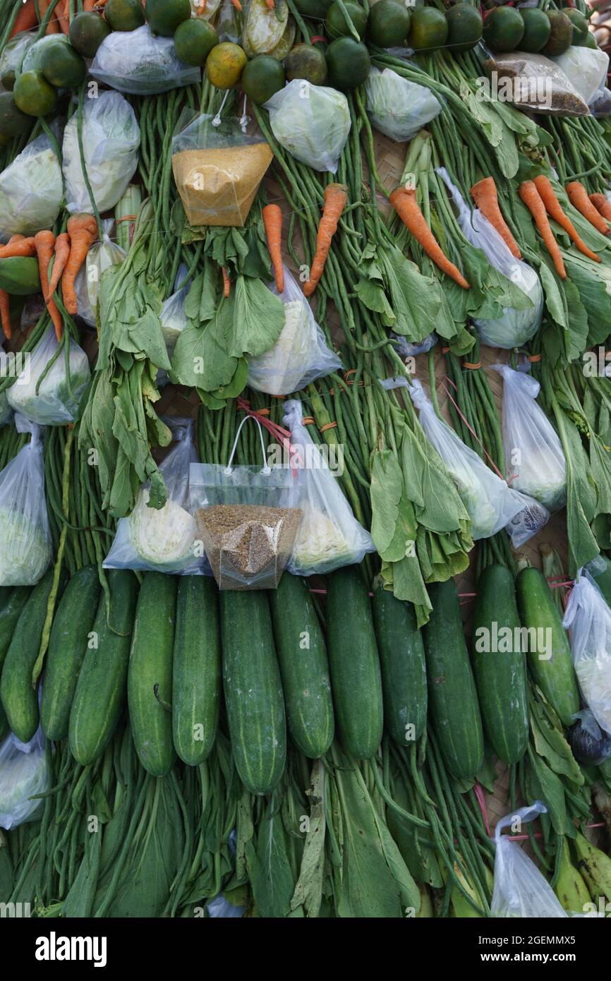 Tumpeng sayur (vegetable cone) on the ceremony of sedekah bumi ...