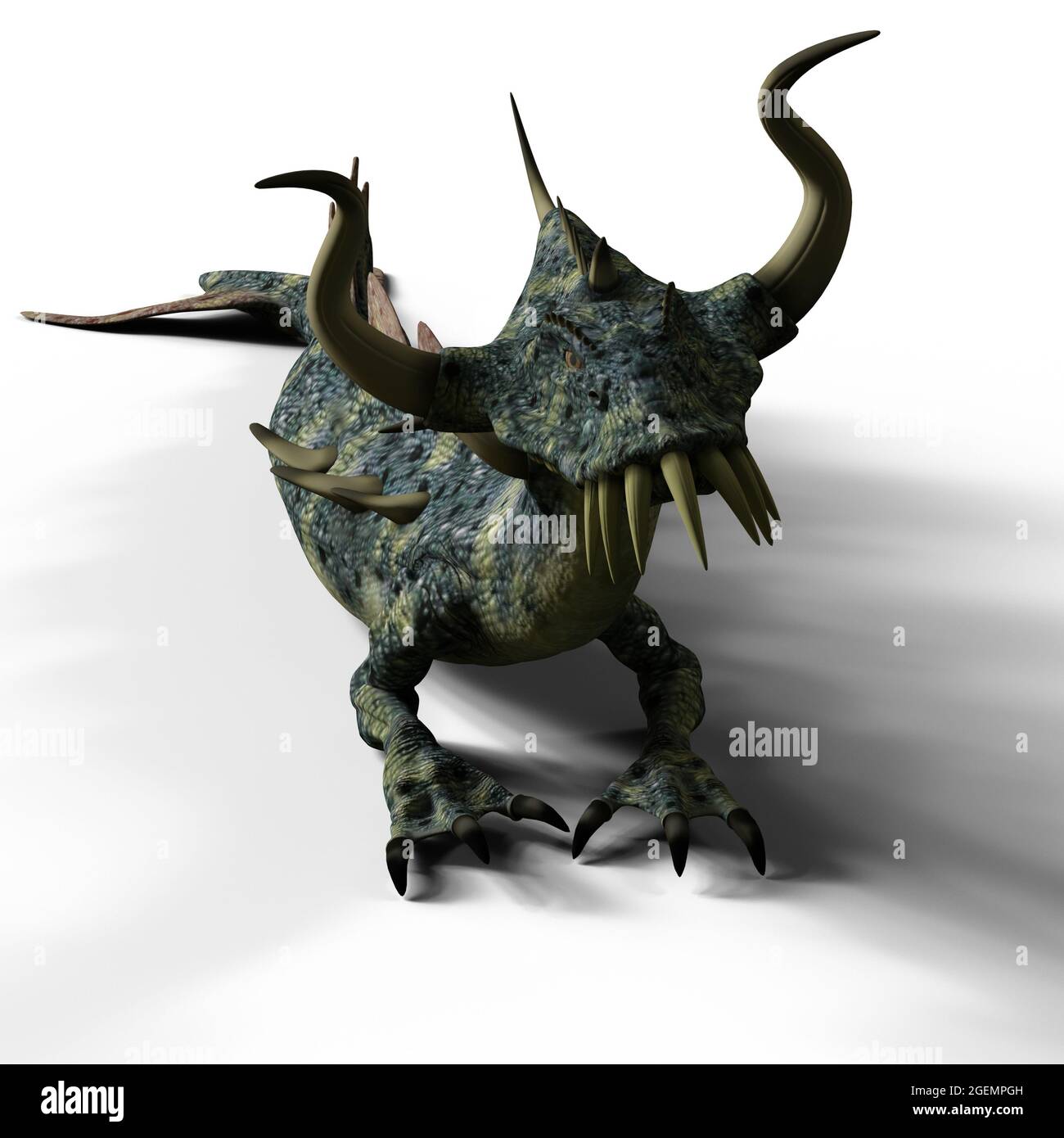 3d-illustration of an isolated giant fantasy creature dragon with horns ...