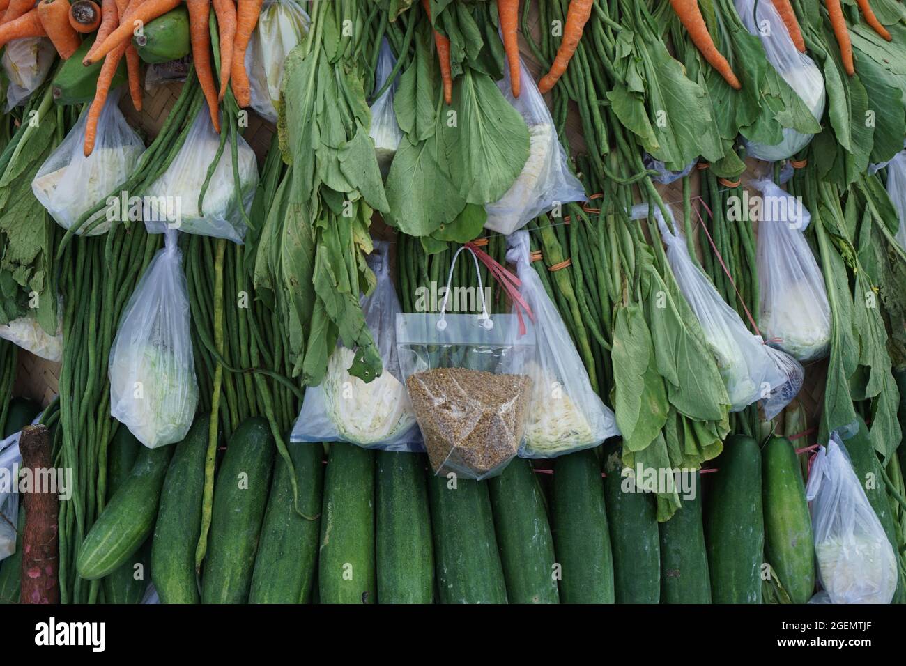 Tumpeng sayur (vegetable cone) on the ceremony of sedekah bumi ...