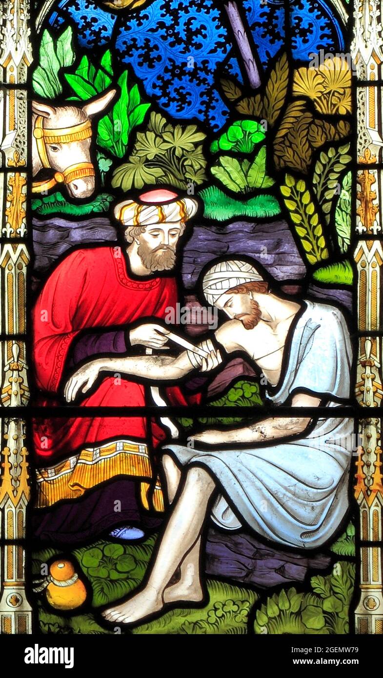 Parable of The Good Samaritan, stained glass by Frederick Preedy, 1865 ...