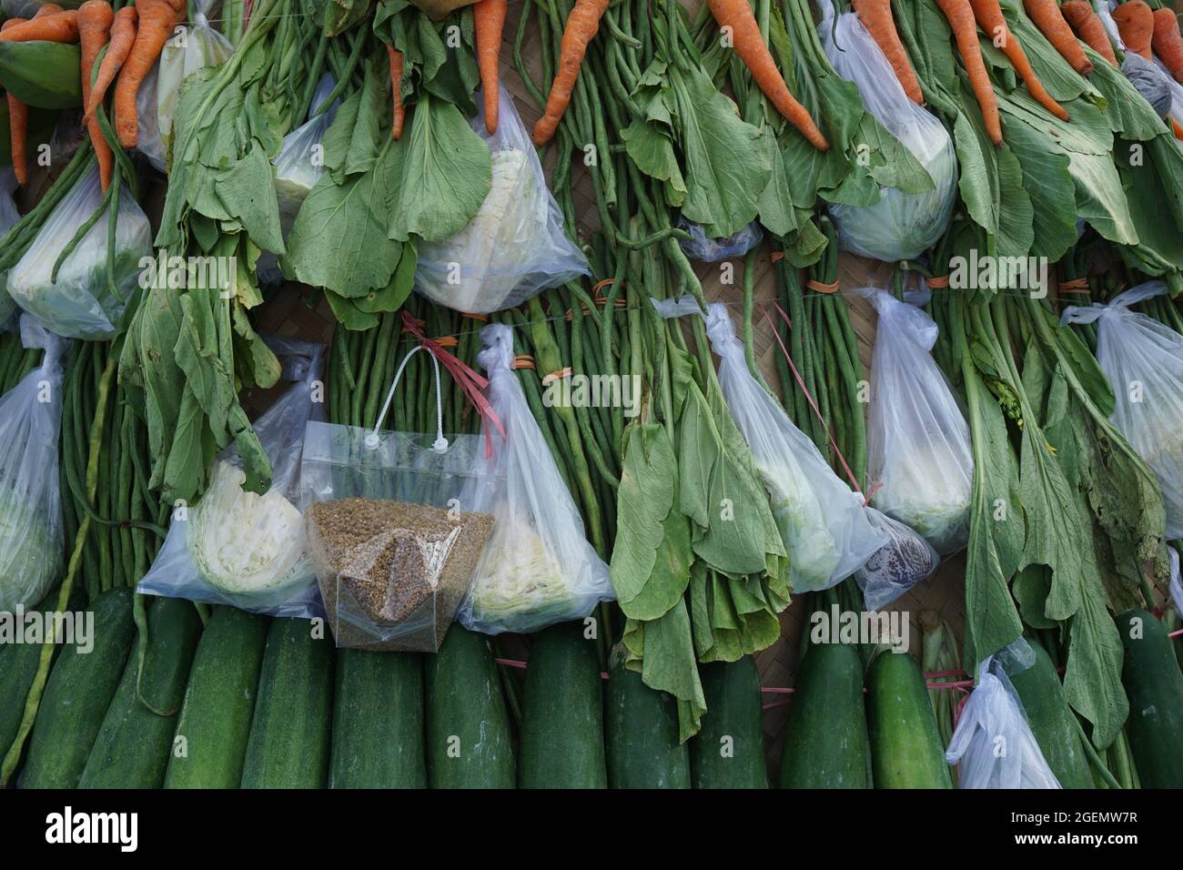 Tumpeng sayur (vegetable cone) on the ceremony of sedekah bumi ...