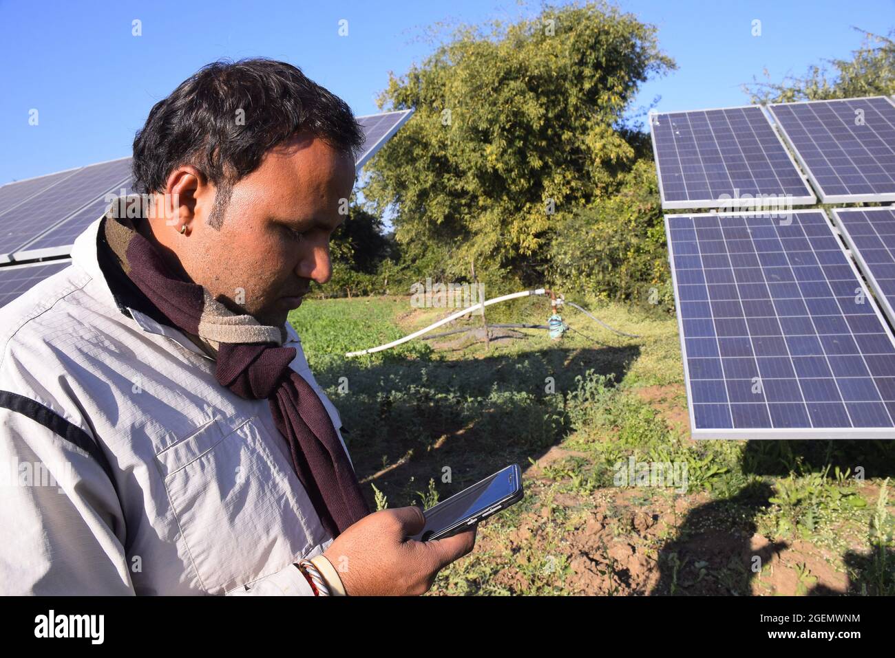 The Indian farmer has installed a water jet on the back, starting the ...