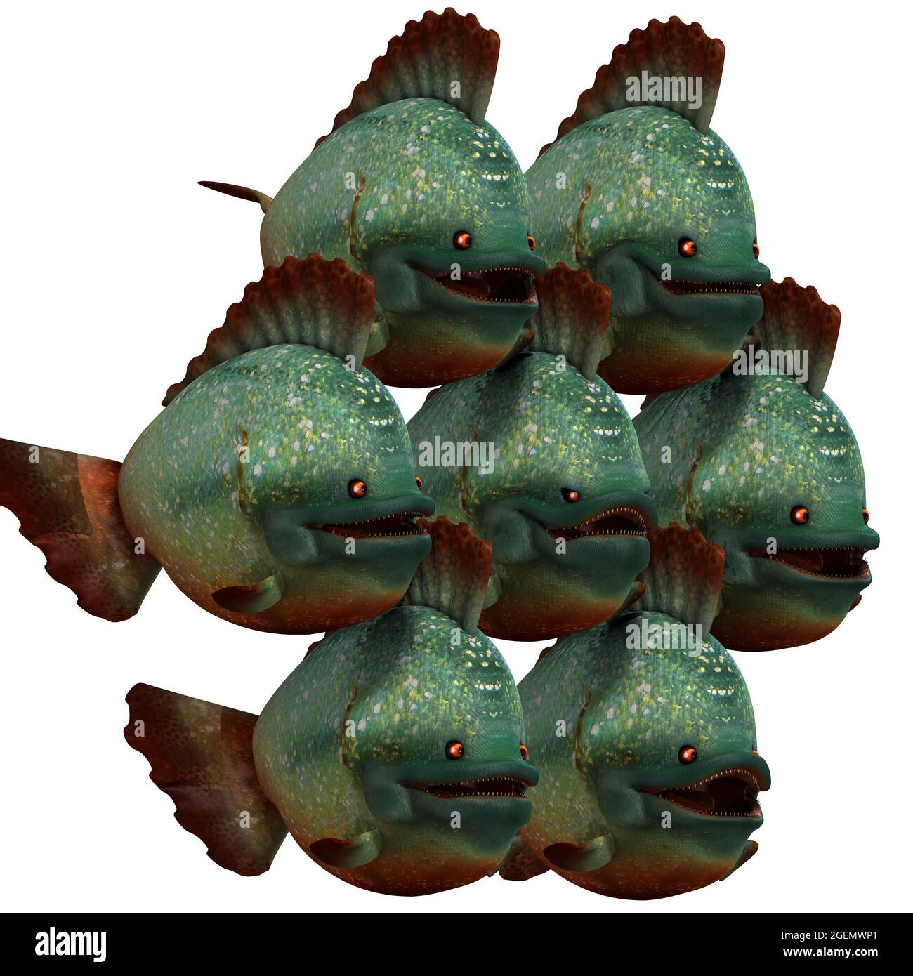 3D-illustration of a cute and funny cartoon. isolated piranha fish ...