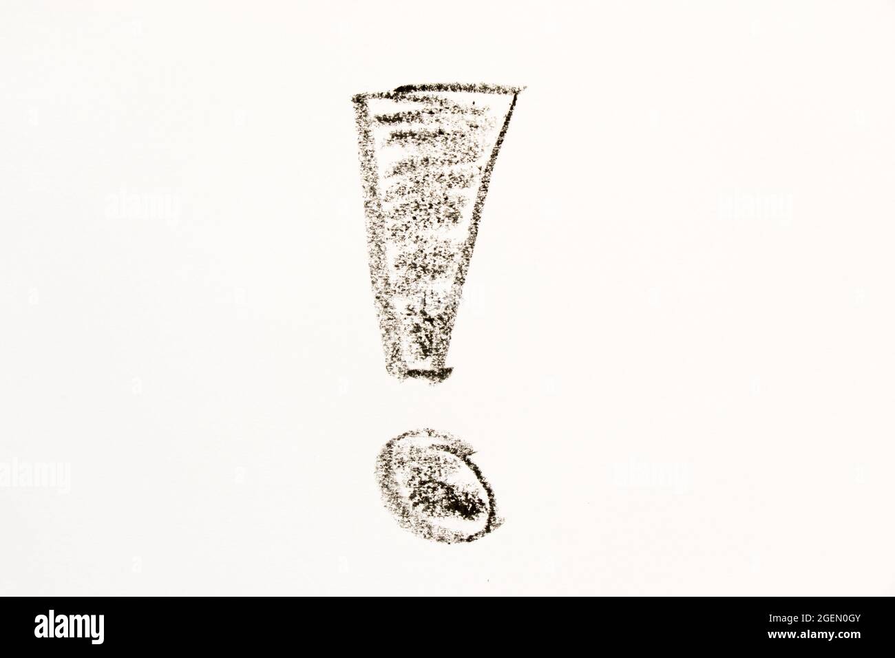 Black color oil pastel drawing in exclamation mark with blank space ...