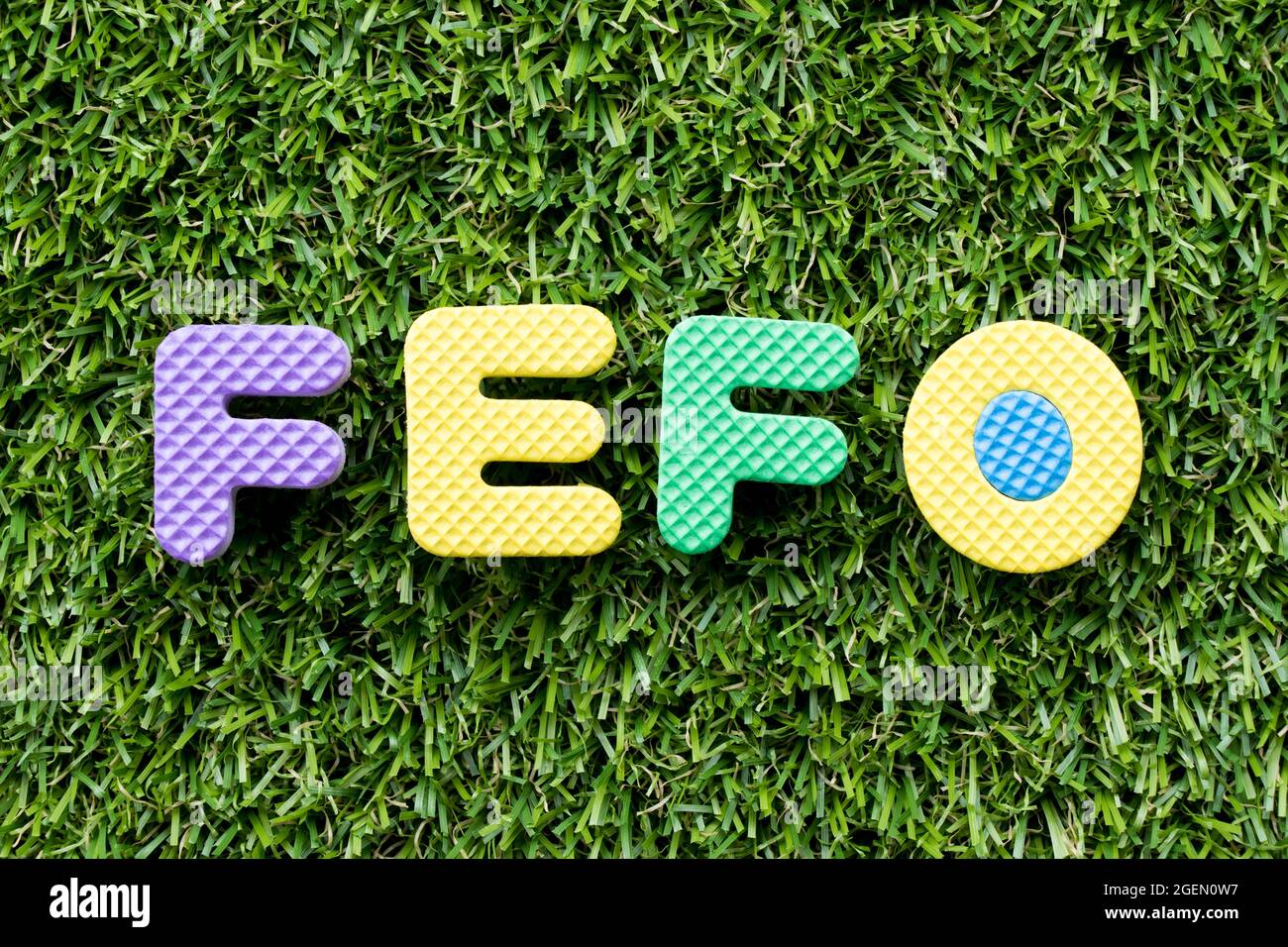 Color alphabet letter in word FEFO (abbreviation of first expired first ...