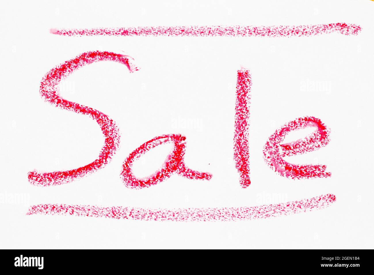 Oil pastel hand drawing in word sale on white paper background Stock ...