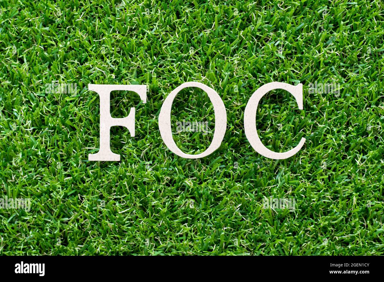 Wood letter in word FOC (Abbreviation of Free of charge) on artificial ...