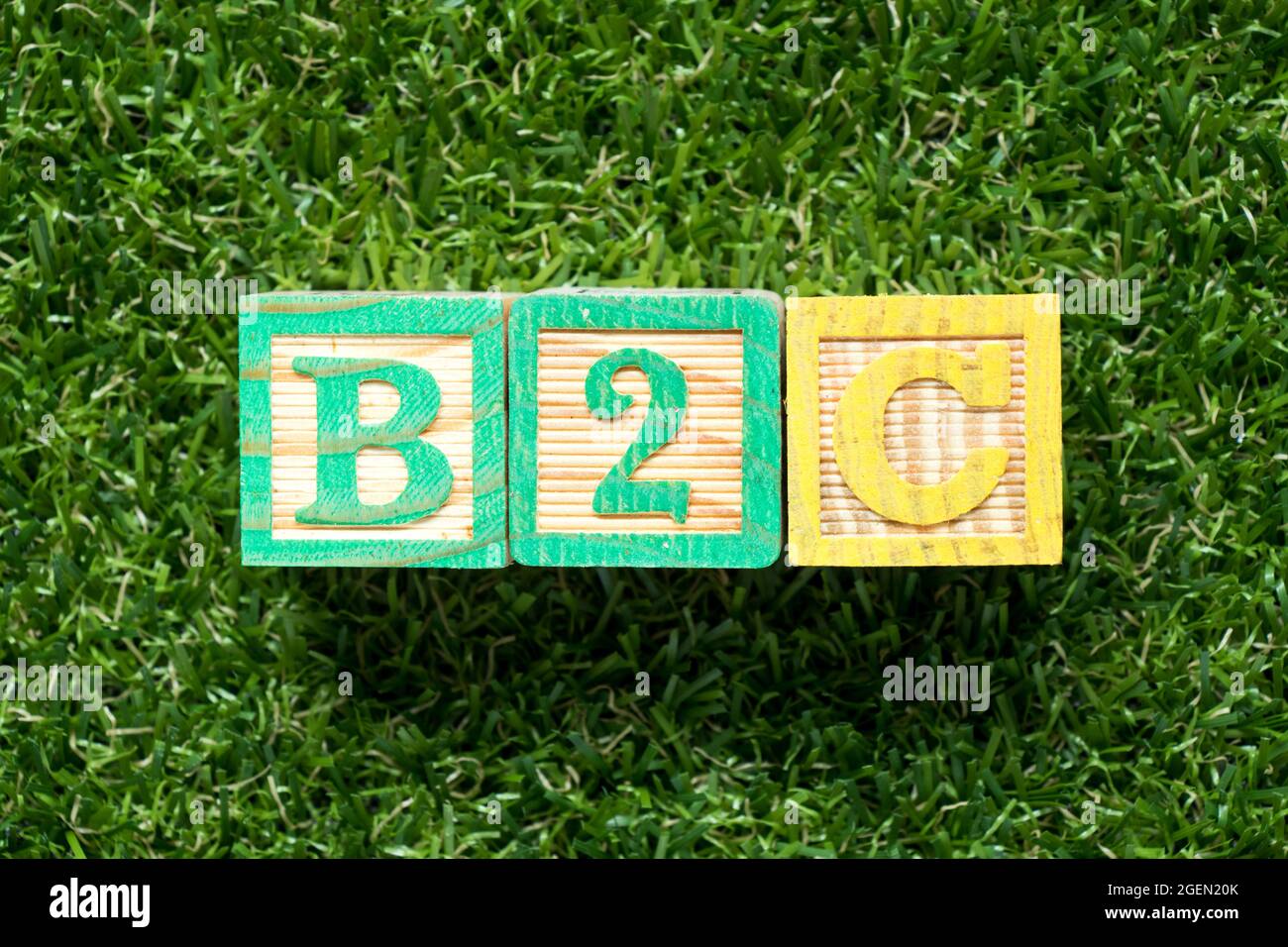 Color wood block in word B2C (business to consumer) on artificial green ...