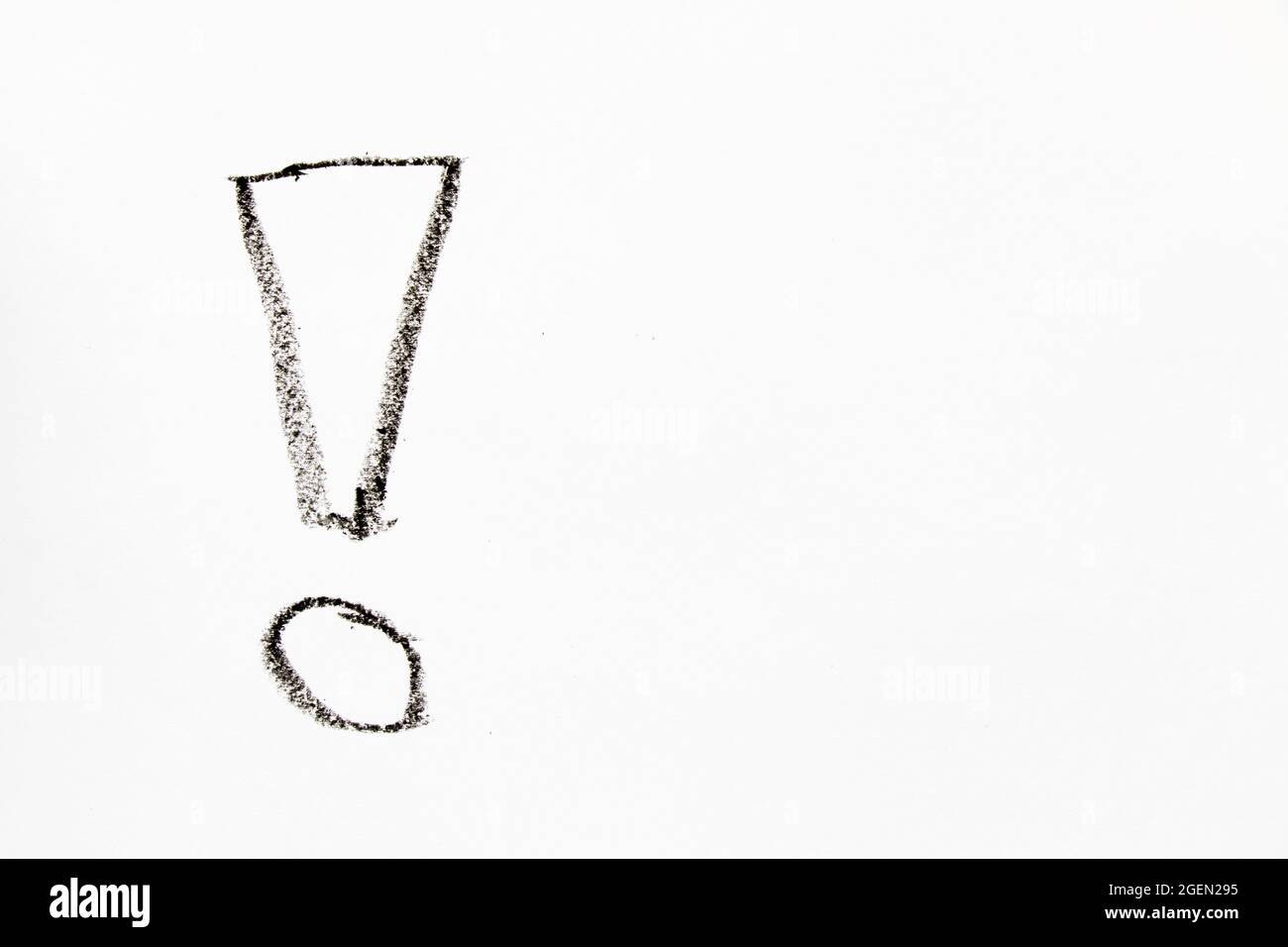 Black color oil pastel drawing in exclamation mark with blank space ...
