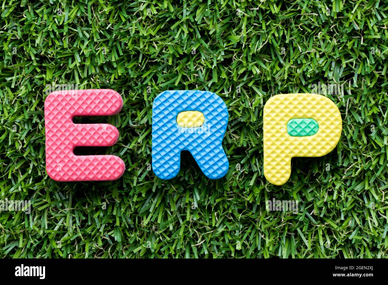 Color alphabet letter in word ERP (abbreviation of Enterprise Resource ...