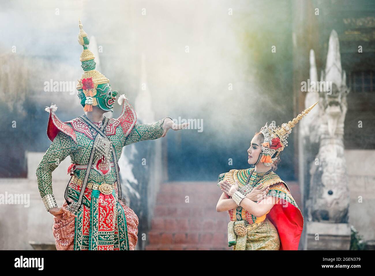Tosakan (Ravana) and Mandodari , Thai classical mask dance of the ...