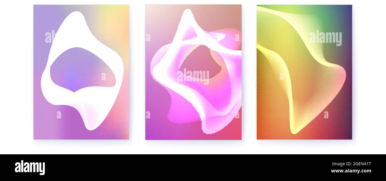 Set of covers. Abstract shapes with turbulent curved lines. Blended ...