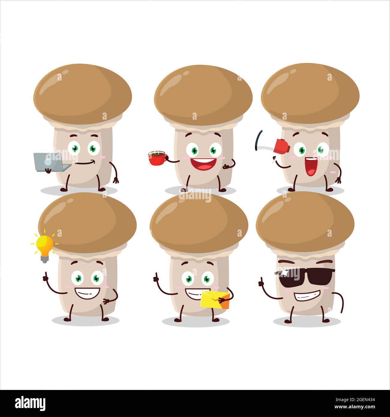 Champignon cartoon character with various types of business emoticons ...