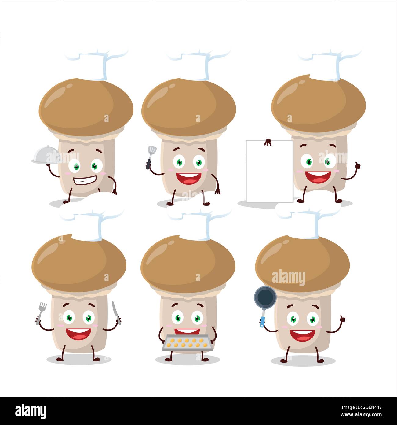 Cartoon character of champignon with various chef emoticons. Vector ...
