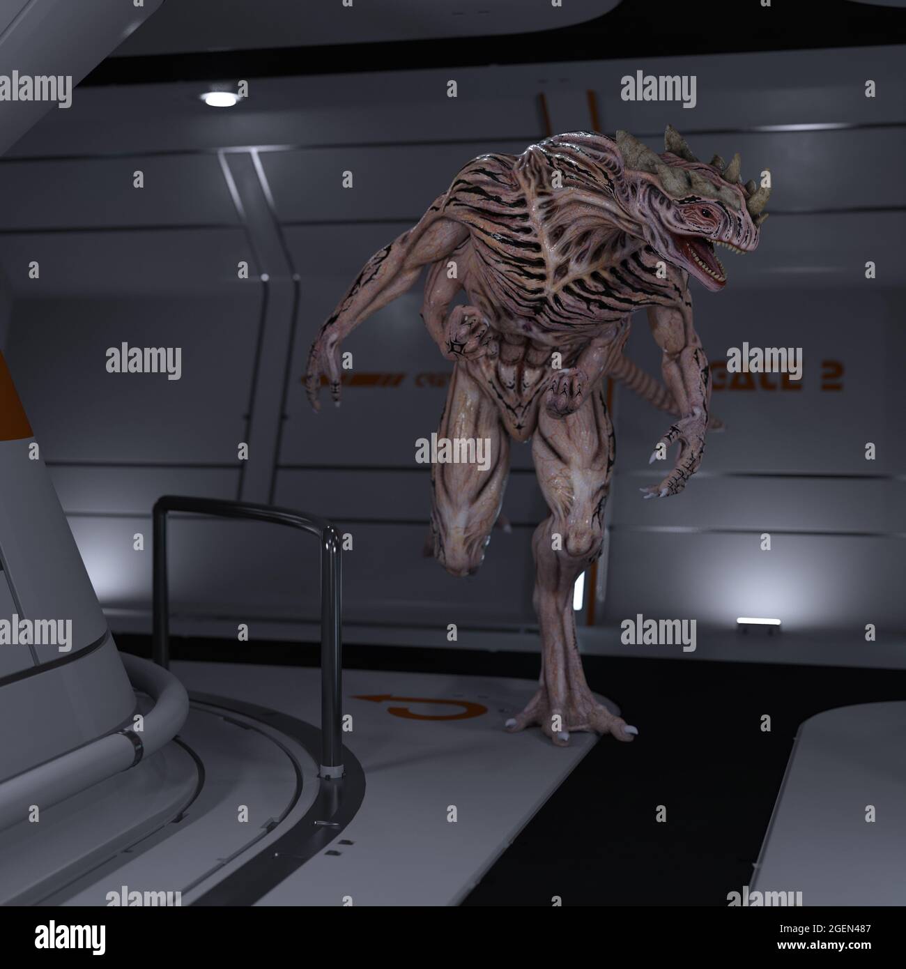 3D-illustration of an dangerous alien in a starship Stock Photo - Alamy