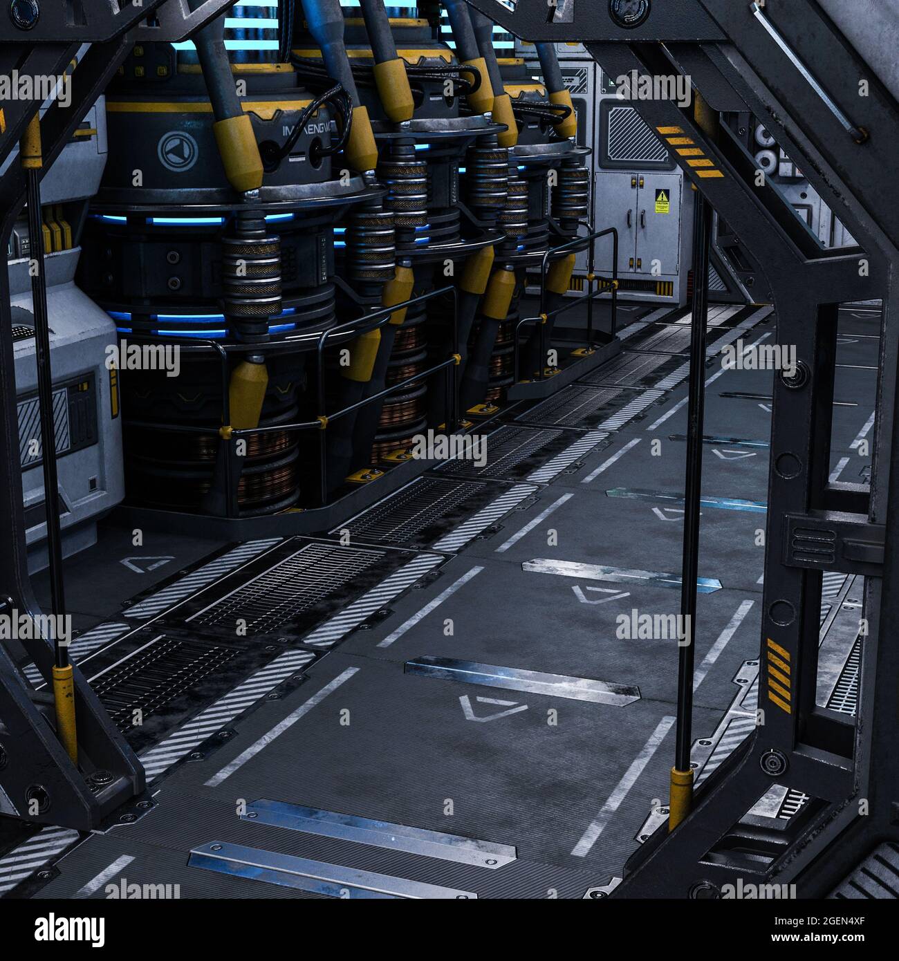 3D-illustration of an engine room in a science fiction starship Stock ...