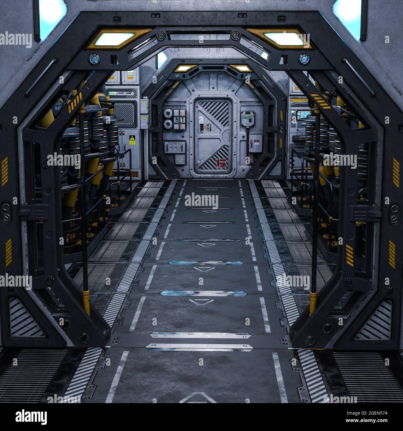 3D-illustration of an engine room in a science fiction starship Stock ...