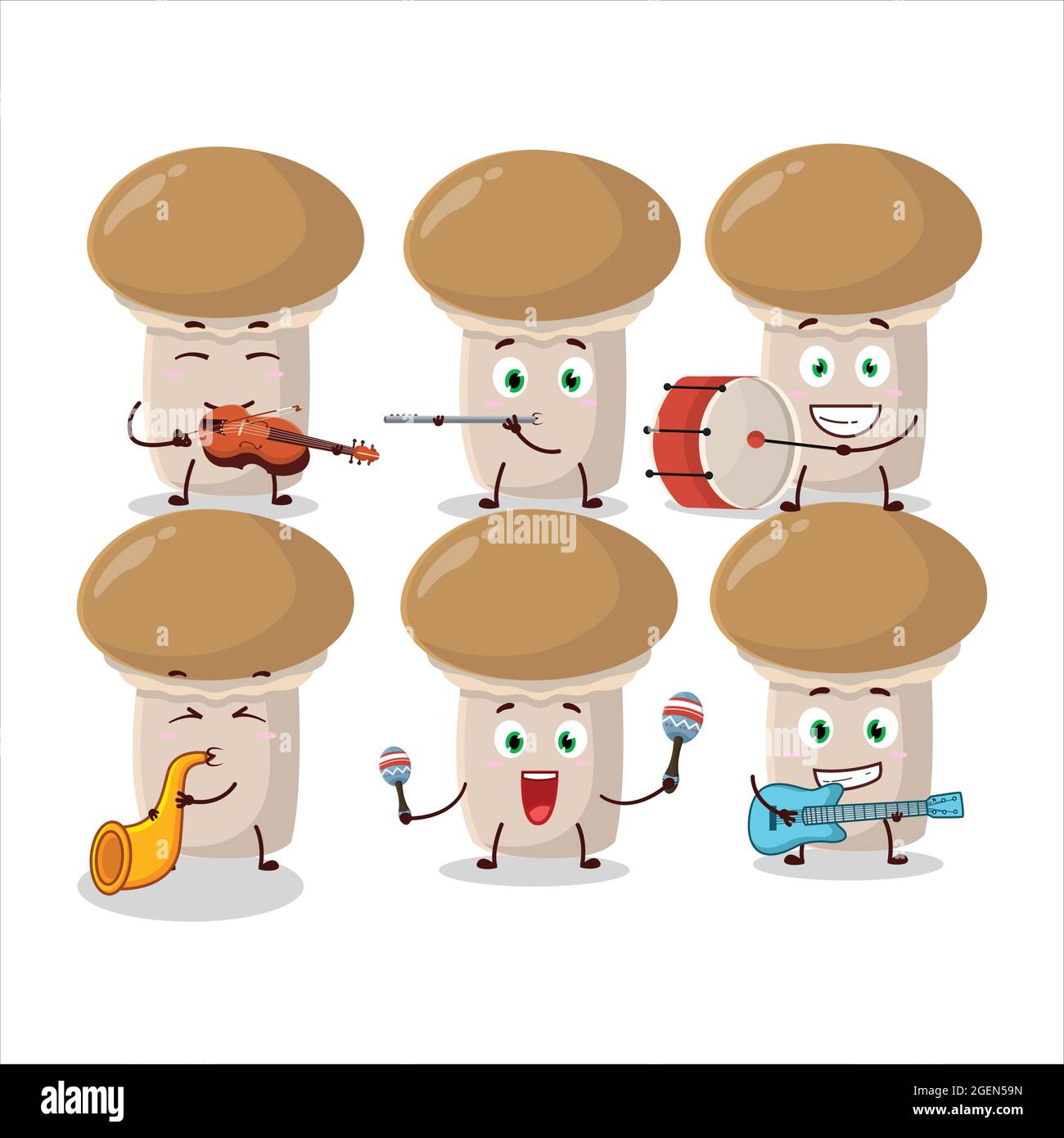 Cartoon character of champignon playing some musical instruments ...