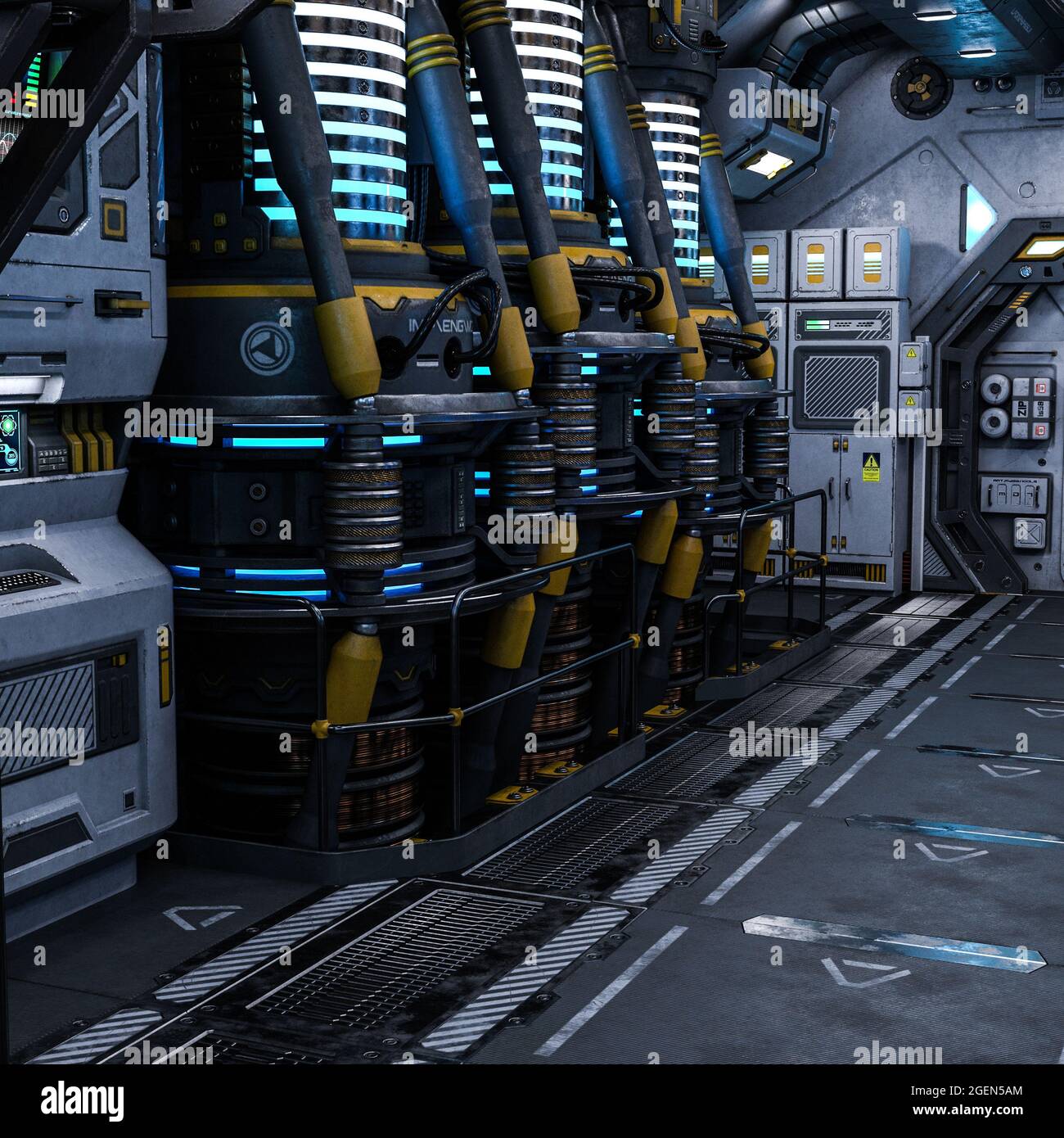 3D-illustration of an engine room in a science fiction starship Stock ...
