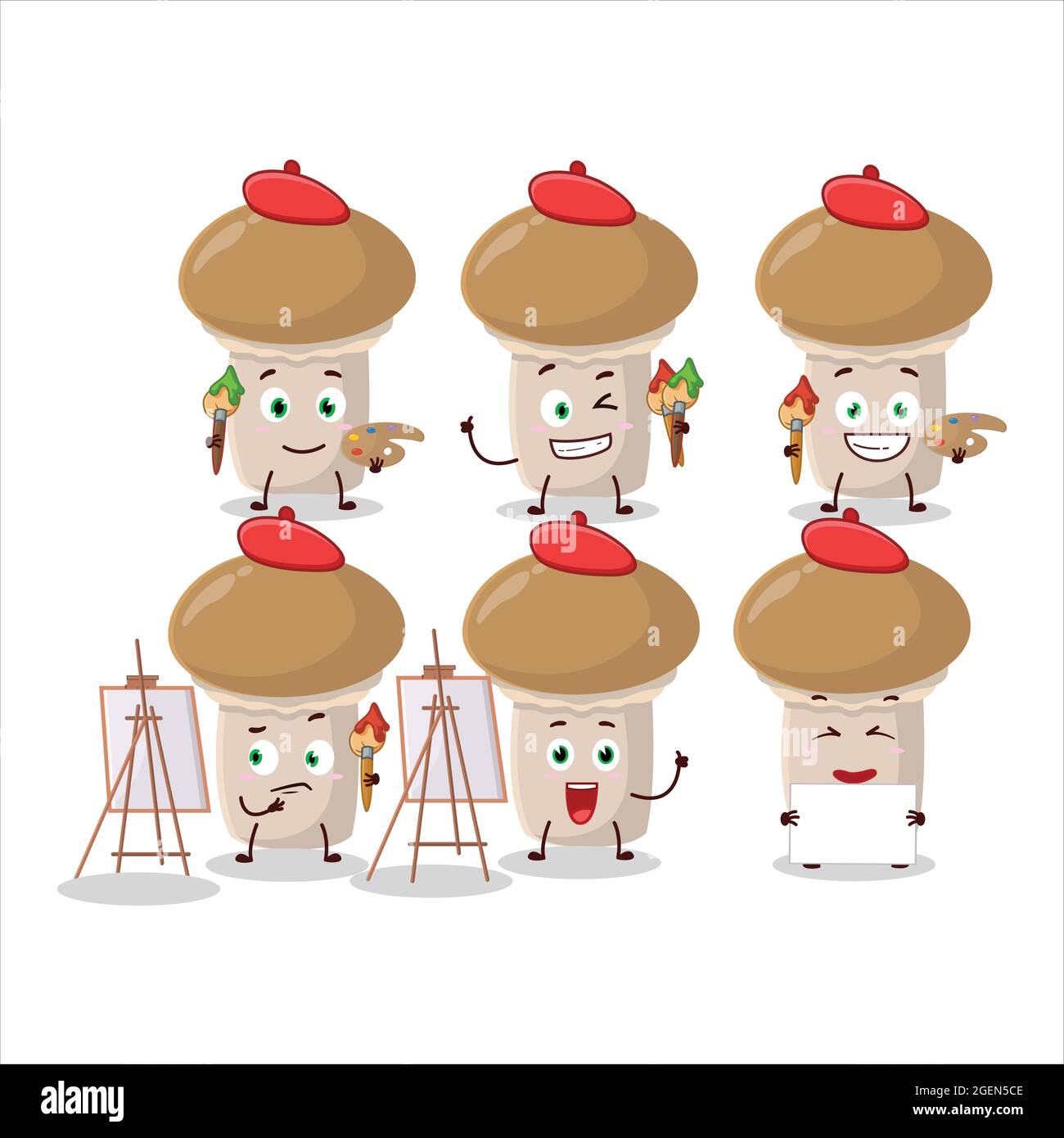 Artistic Artist of champignon cartoon character painting with a brush ...
