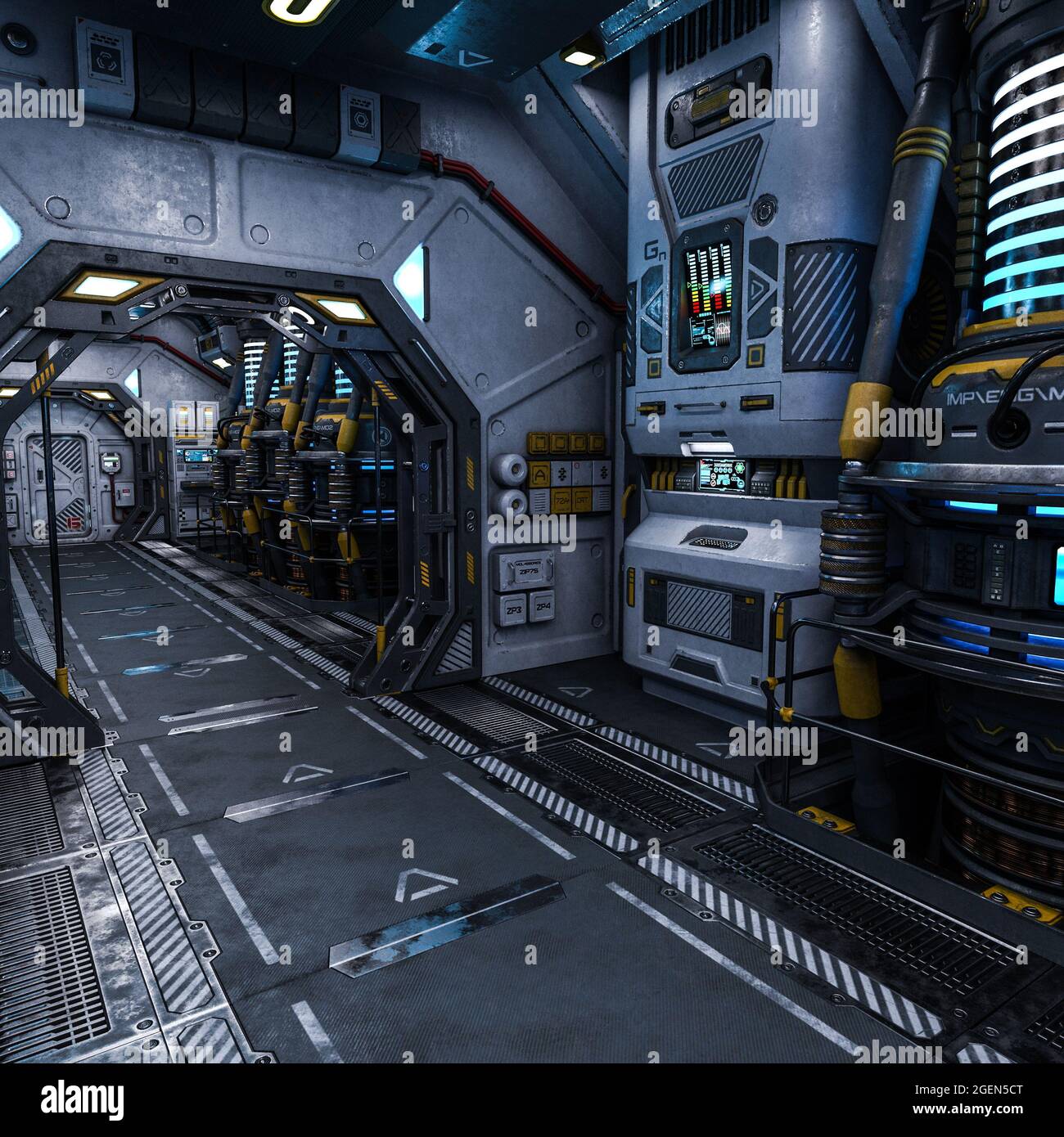 3D-illustration of an engine room in a science fiction starship Stock ...