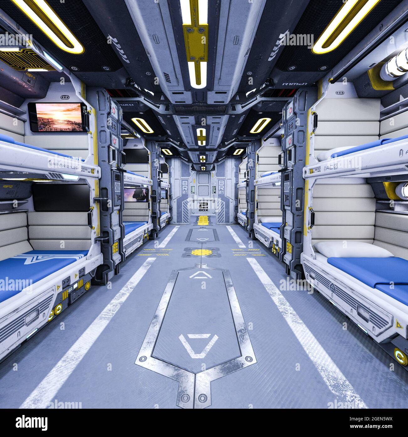 3D-illustration of a futuristic barrack in a science fiction scene ...