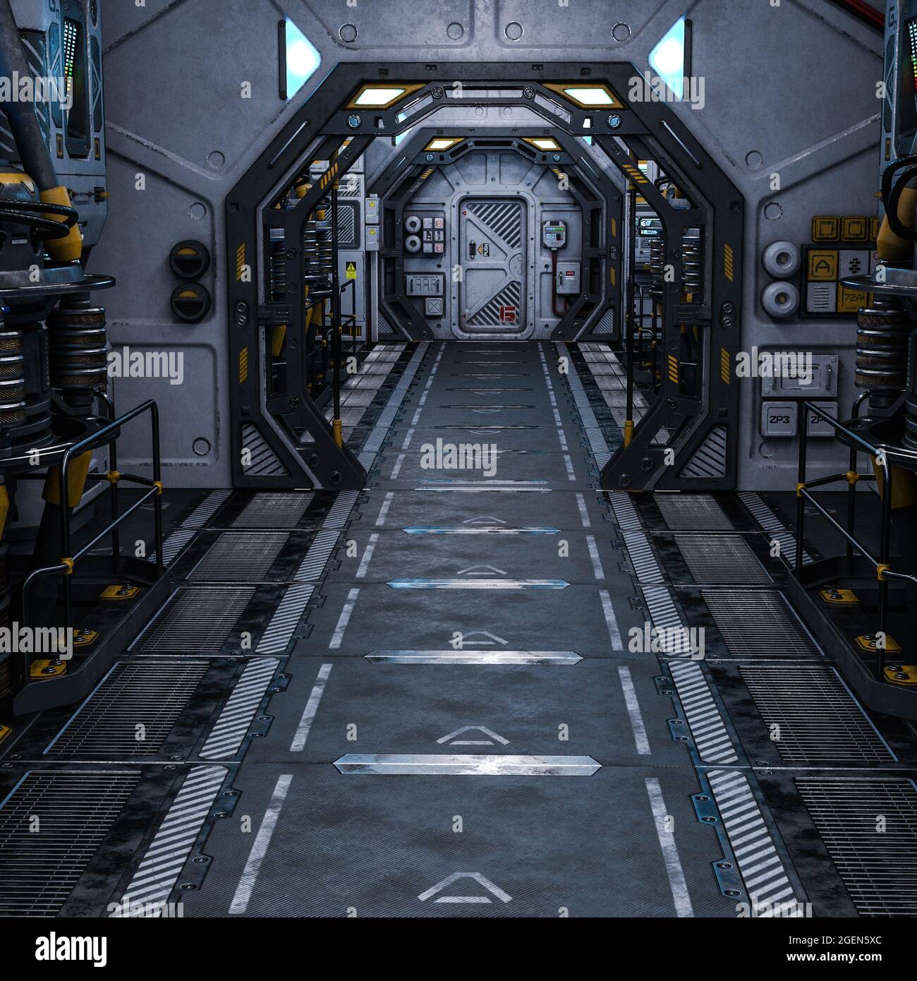 3D-illustration of an engine room in a science fiction starship Stock ...