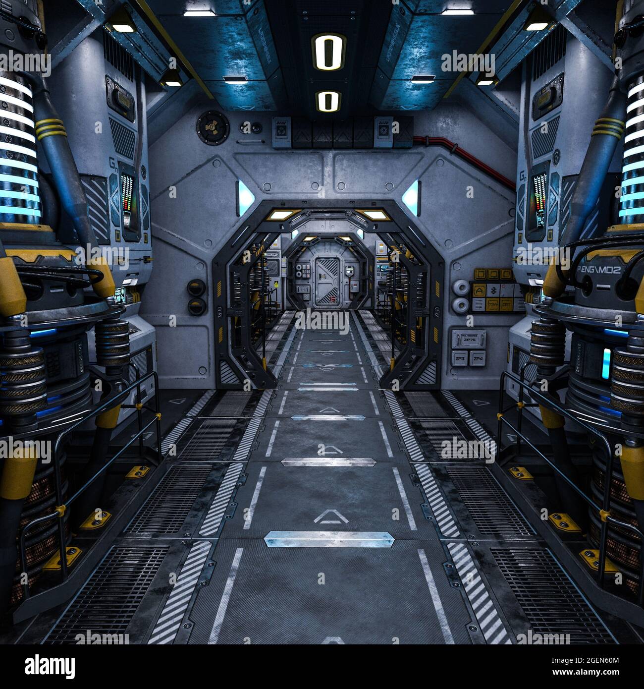3D-illustration of an engine room in a science fiction starship Stock ...