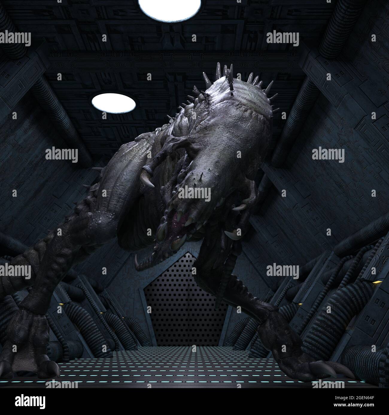 3D-illustration of a horrible alien creature in a spacehsip Stock Photo ...