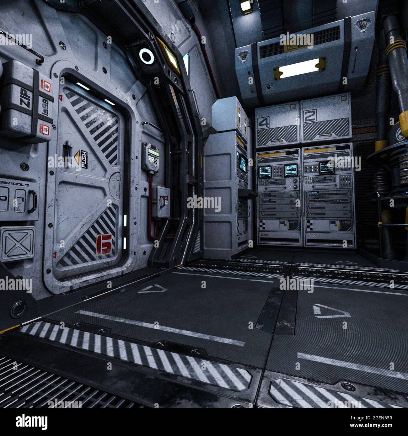 3D-illustration of an engine room in a science fiction starship Stock ...