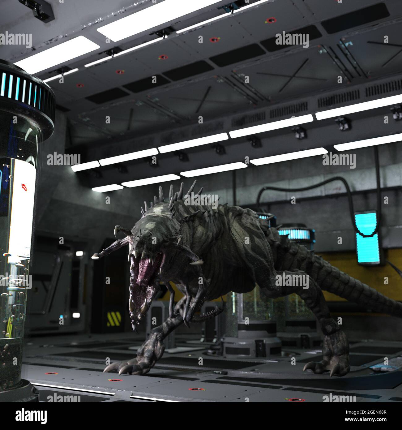 3D-illustration of a horrible alien creature in a spacehsip Stock Photo ...