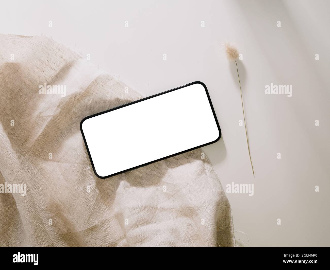 Smartphone mockup, Phone with blank screen template. Flat lay ...