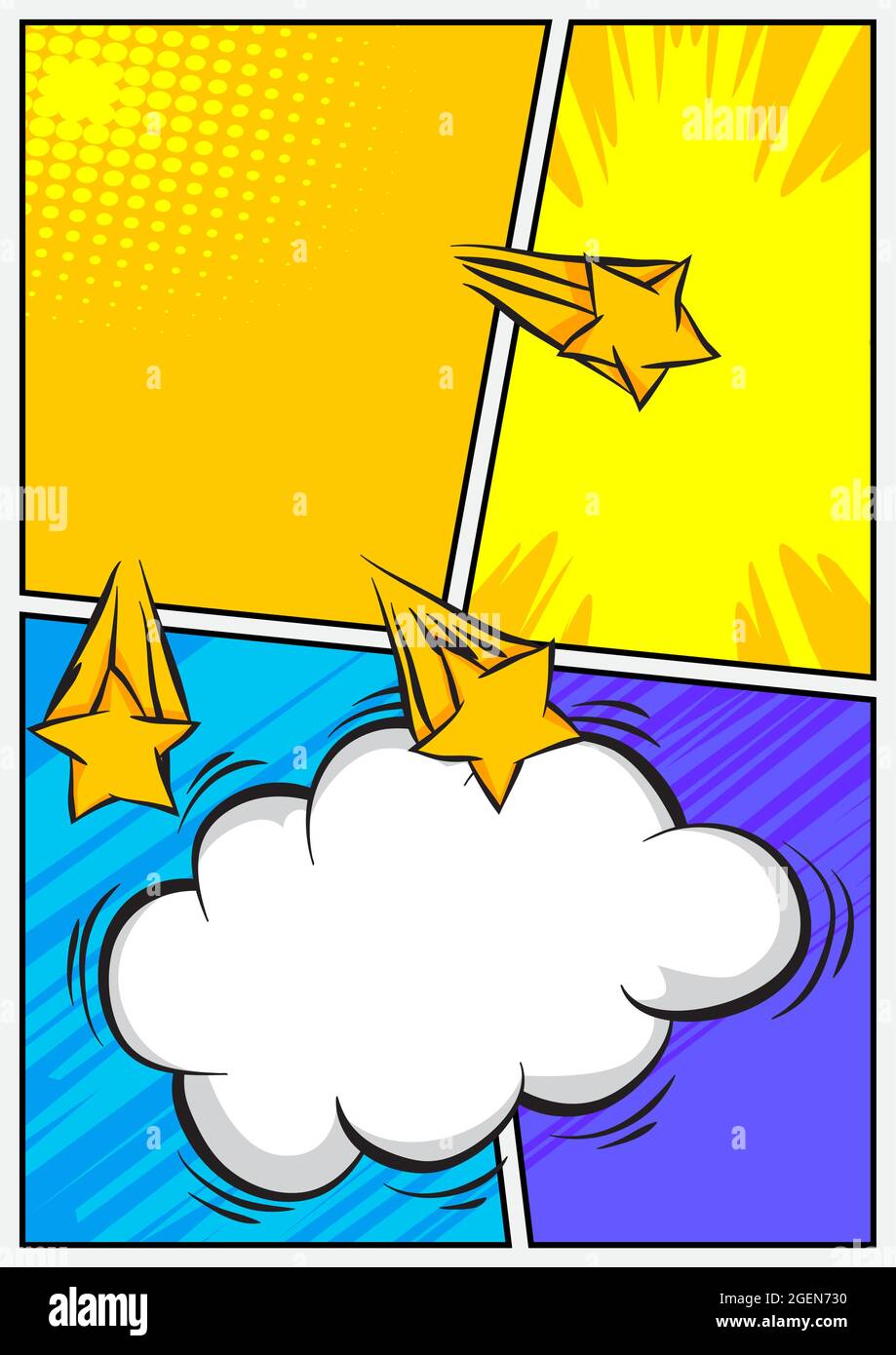 Pop Art page background. Comic book frame with colored place for text ...